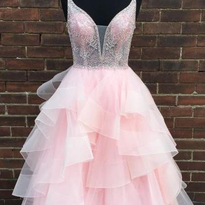 Ruffles Beaded Long Pink Prom Dress,pl0875 on Luulla
