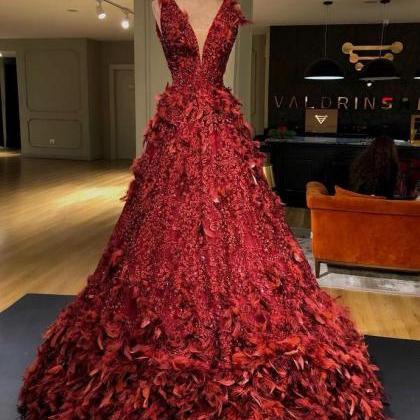 Ball Gown Prom Dresses Red Sparkly Feather Luxury Prom Gown ,pl1975 on ...