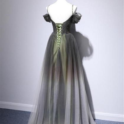 Gradient Dark Green Long Prom Dress,off-shoulder Wedding Dress,long ...