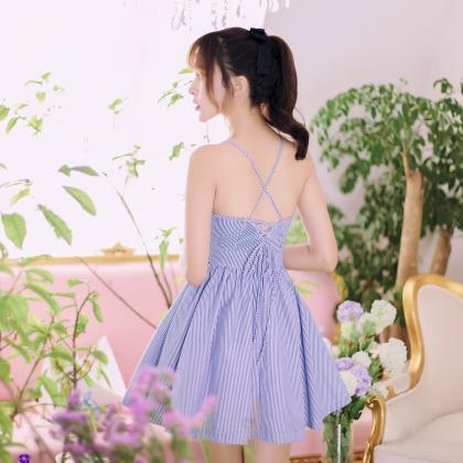 Cute Blue Stripe Short Dress, Summer Dress,pl4355 on Luulla
