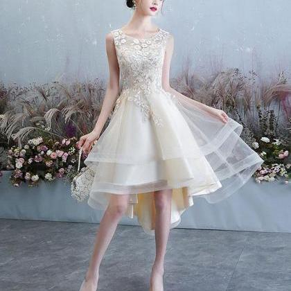 Light Champagne Tulle Lace Prom Dress, Light Champagne Homecoming Dress ...