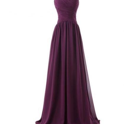 Simple Purple Chiffon Sweetheart Long Bridesmaid Dresses 2016, Simple ...