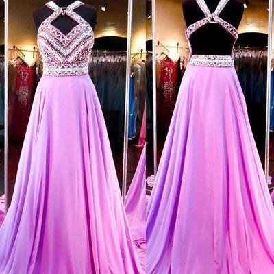 Sexy A-line Prom Dresses,long Halter Prom Dresses,beading Evening ...