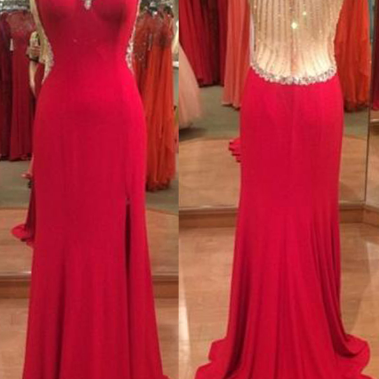 Stunning Halter Red Split Floor-length Prom Dress With Beading ...