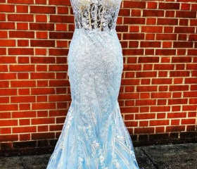 Mermaid Light Blue Long Prom Dress With Spaghetti Straps,pl2413 on Luulla