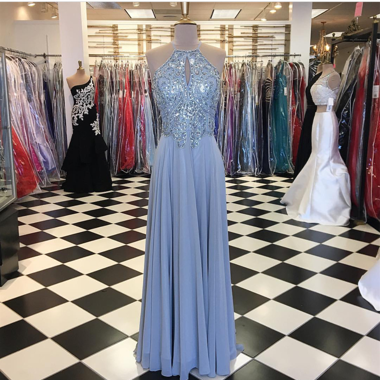 Silver Prom Dress,chiffon Prom Dress,beaded Prom Gowns,long Formal ...