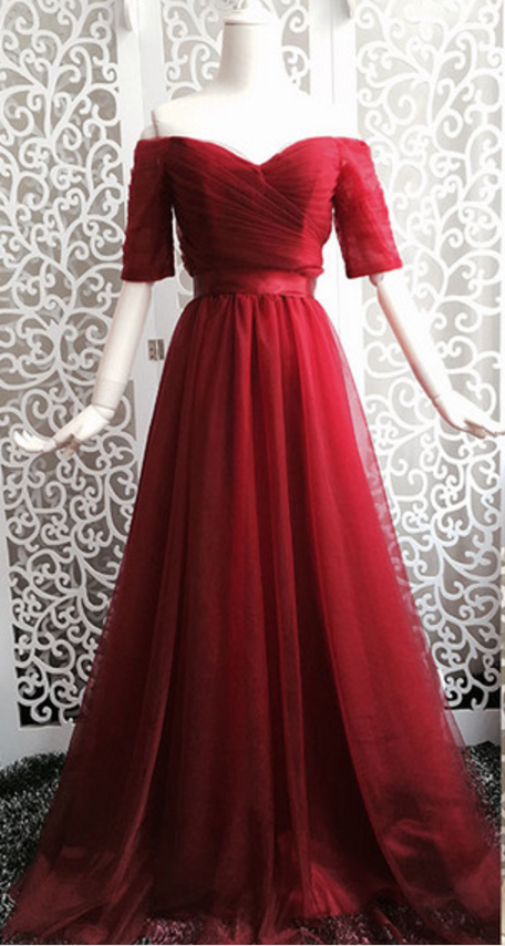2018 Red Prom Dress Half Sleeves Formal Occasion Dress 10121 on Luulla