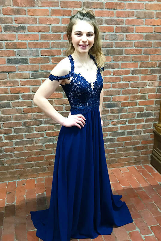 Princess Royal Blue A-line Applique Prom Dress,chiffon Evening Dress on ...