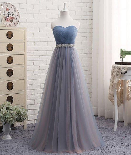 Dusty Blue Tulle Strapless Prom Dress In Different Length With ...