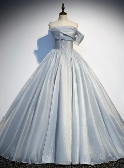 Silver Gray Ball Gown Strapless Pleats Prom Dress,PL1074 on Luulla