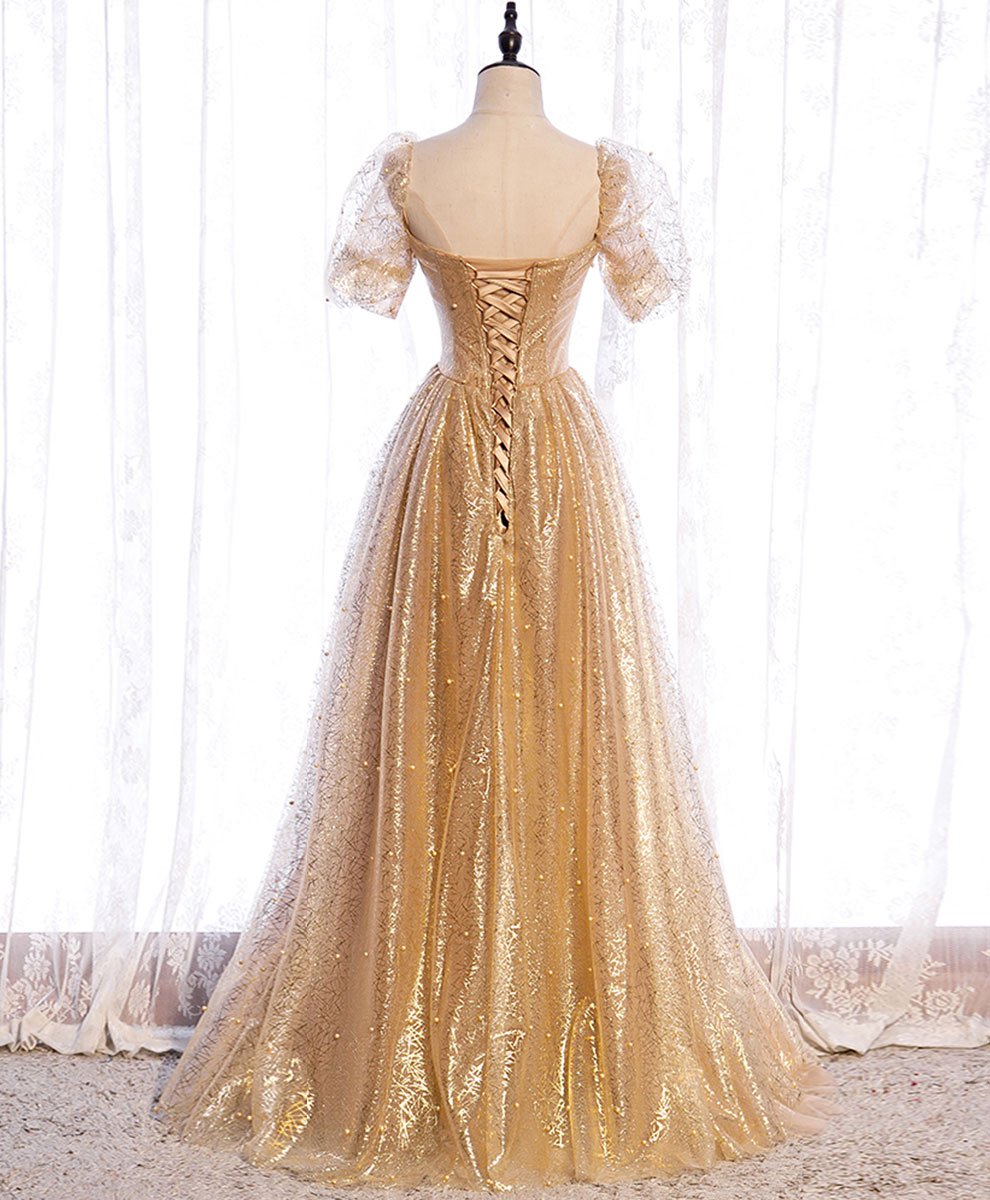 Gold Tulle V Neck Long Prom Dress Gold Tulle Formal Dress,pl1513 on Luulla
