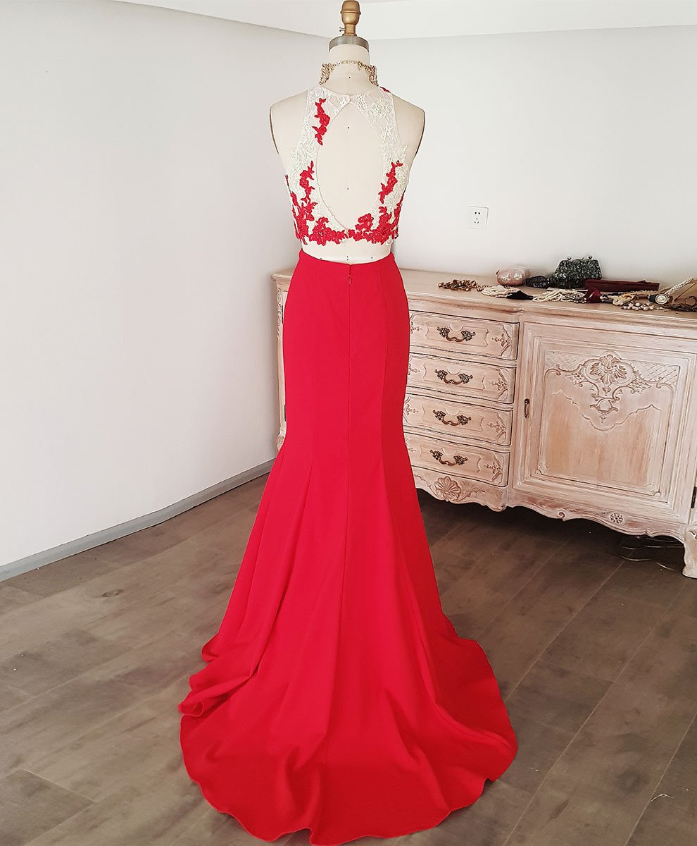 Red Two Pieces Lace Long Prom Dress Red Evening Dress,pl1516 on Luulla
