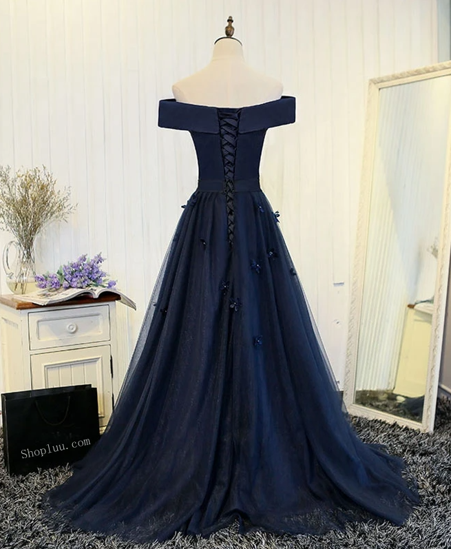 Dark Blue Off Shoulder Long Prom Dress, Evening Dress,pl1586 on Luulla