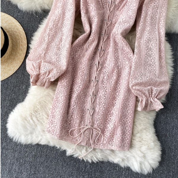 Pink Beautiful Long Sleeve Lace Bandage Dress,pl3441 on Luulla