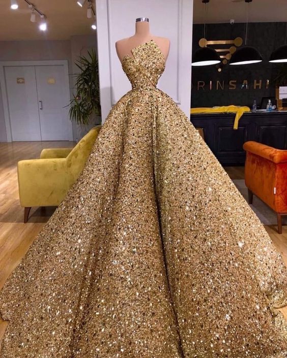 Classic A-line Gold Long Prom Dress Formal Dress With Sequin,pl3459 on ...