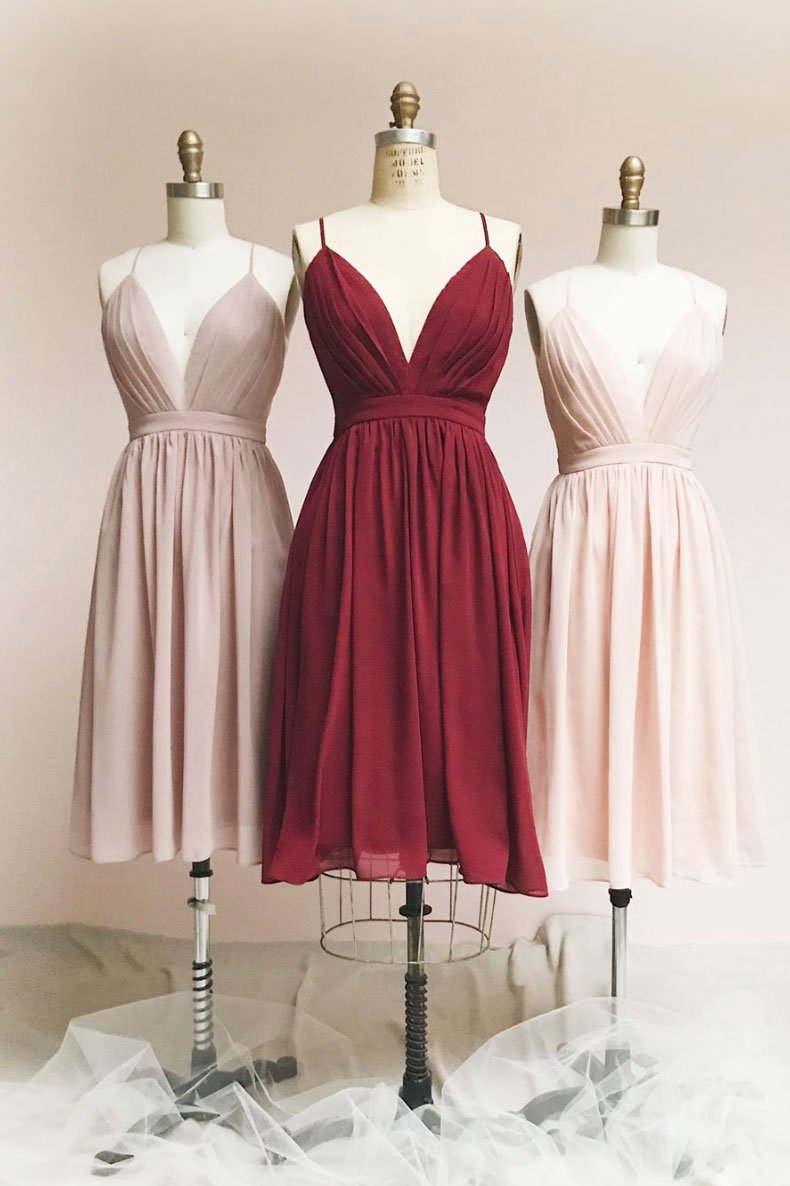 Simple V Neck Chiffon Short Prom Dress Short Bridesmaid Dress,pl3625 on ...