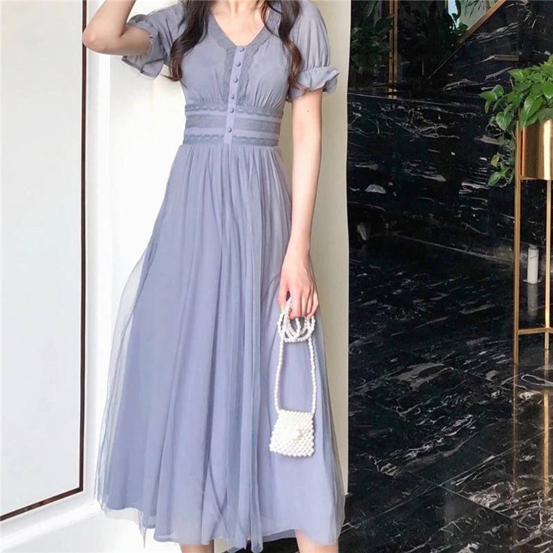 Victorian French Vintage Nap Dress V Neck Lace Dress Beautiful Hemline ...