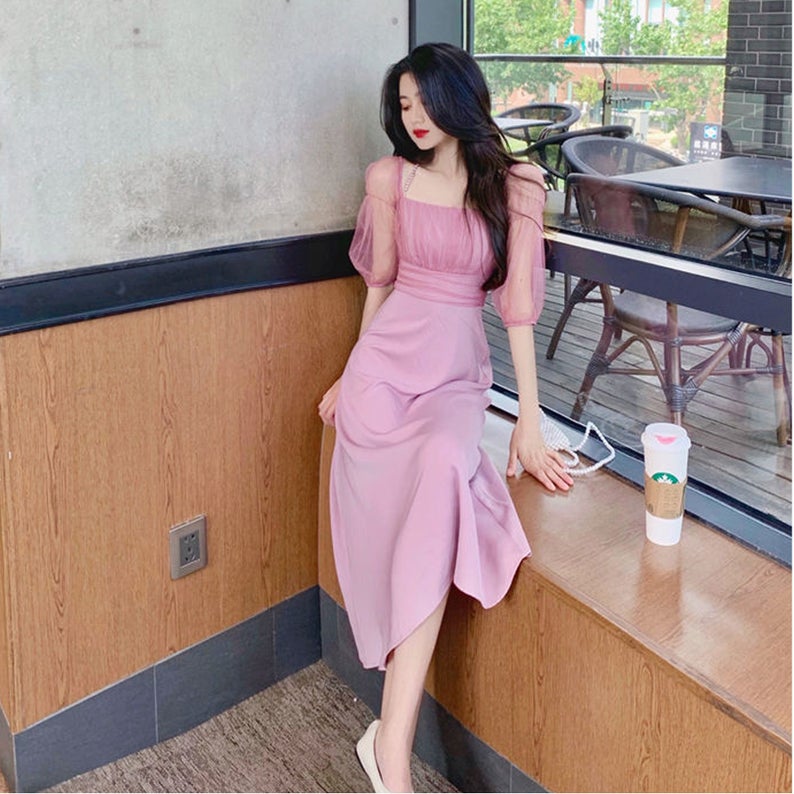 Victorian French Vintage Fairy Nap Dress 2 Colors Square-necked Pearl ...