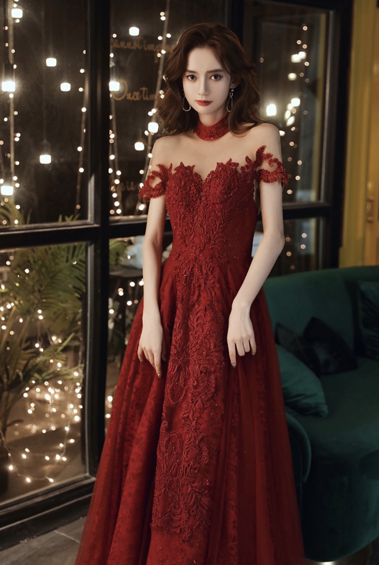 High Neck Prom Dress,red Party Dress,charming Lace Dress,custom Made ...