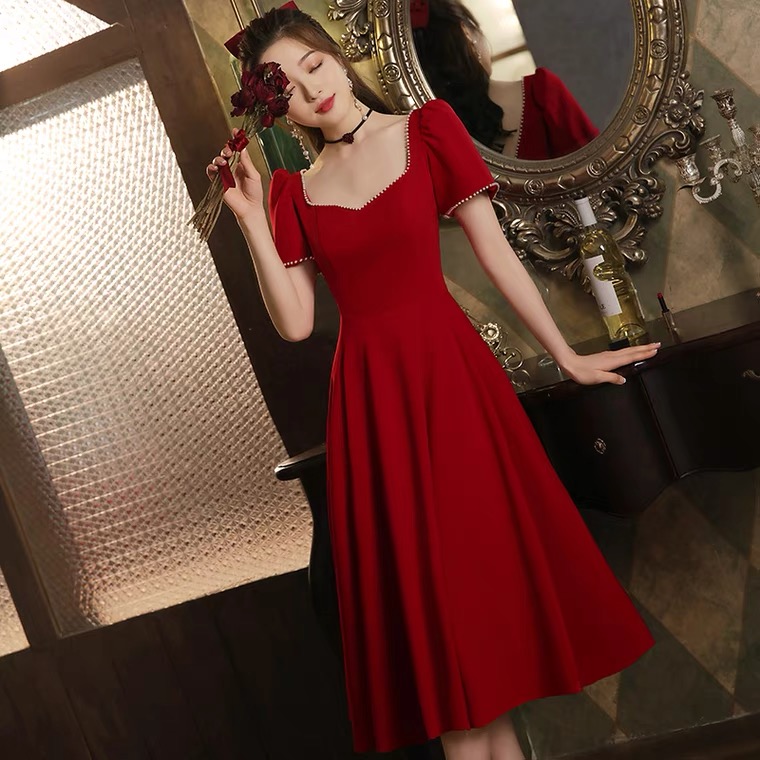 Red Midi Dress,short Sleeve Prom Dress,sweet Graduation Dress,custom ...