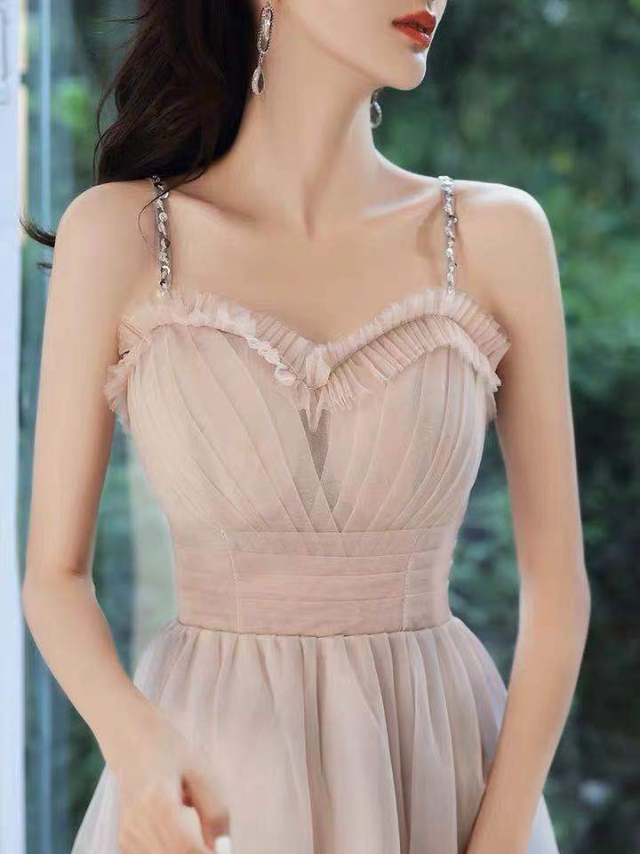 Light Pink Party Dress,spaghetti Straps Evening Dress,tulle Long Prom ...