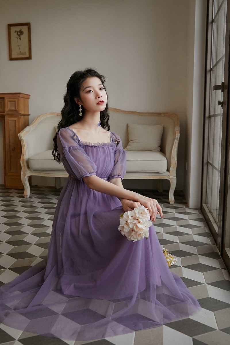 Romantic Purple Tulle Dress, Hepburn Style, Super Fairy Midi Dress ...