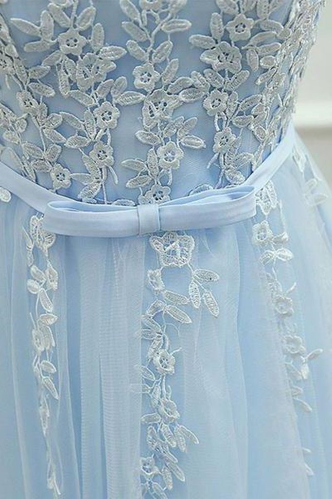 A Line Round Neck Lace Blue Short Prom Dress, Short Blue Lace Formal ...