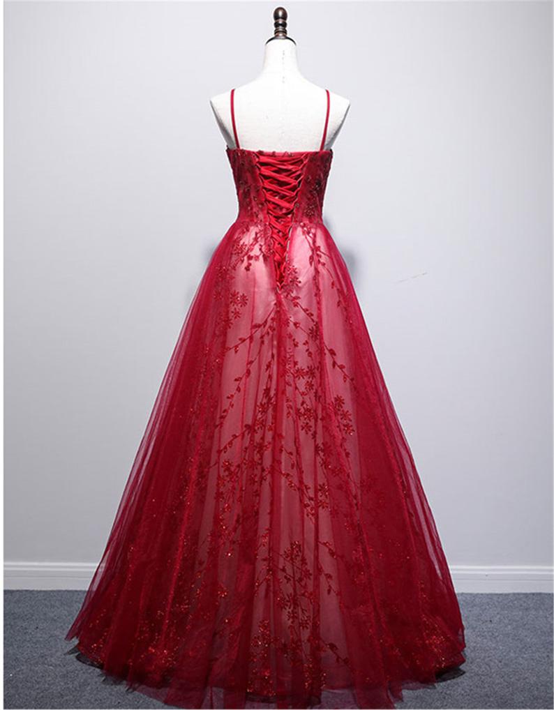 Spaghetti Straps Long Red Prom Dress,Long Red Formal Dress,Graduated ...