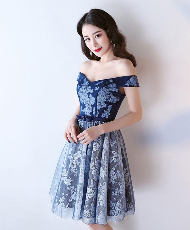 Dark Blue Lace Short Prom Dress, Homecoming Dress,pl4434 on Luulla