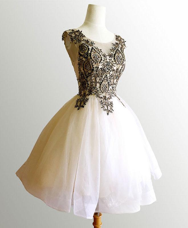 Champagne Lace Beading Short Prom Dress, Champagne Evening Dress,pl4565 ...