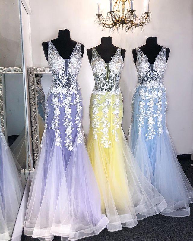 Mermaid Tulle Long Prom Dress With Appliques And Beading,pageant Dance ...