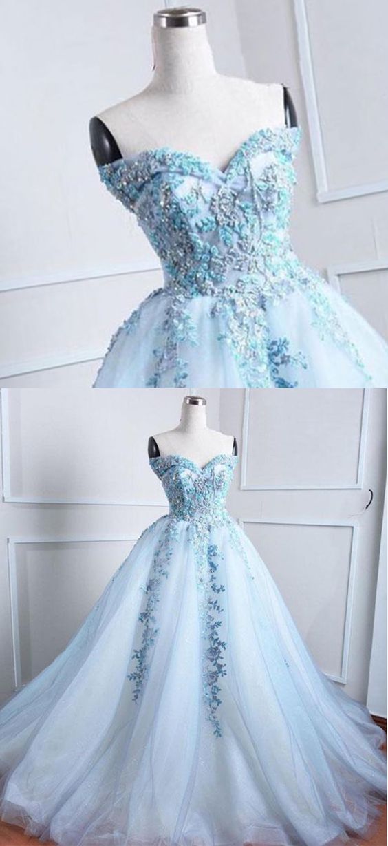 Gorgeous Sweetheart Neck Ice Blue Tulle Long Evening Dress, Long ...