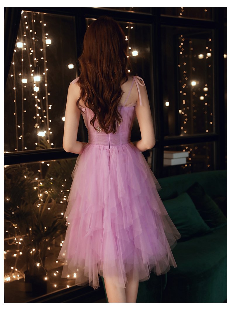 Lovely Light Purple Cute Tulle Straps Short Prom Dress, Purple ...