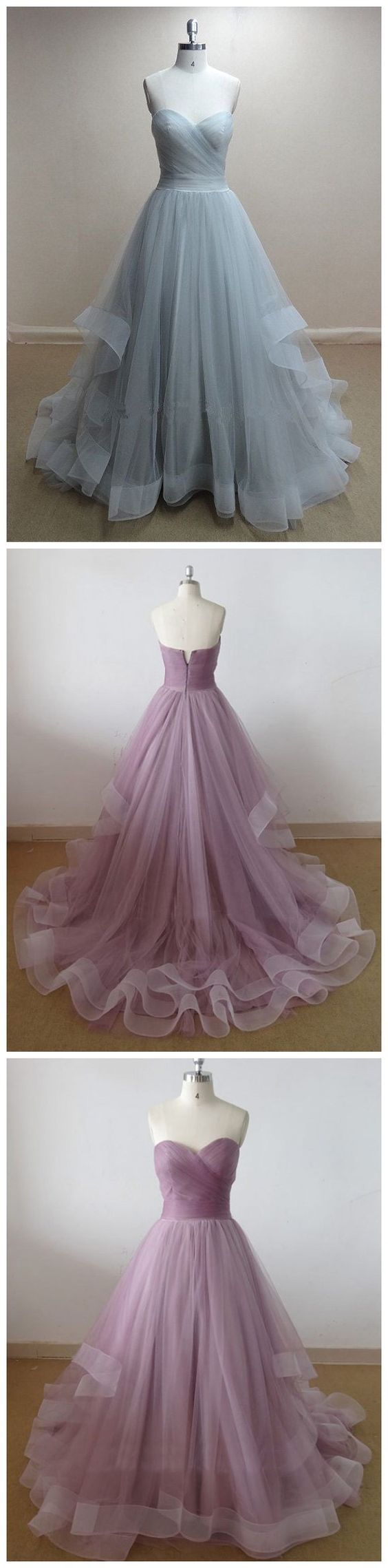 Simple Elegant A-line Sweetheart Ruched Tulle Long Prom Dress/party ...