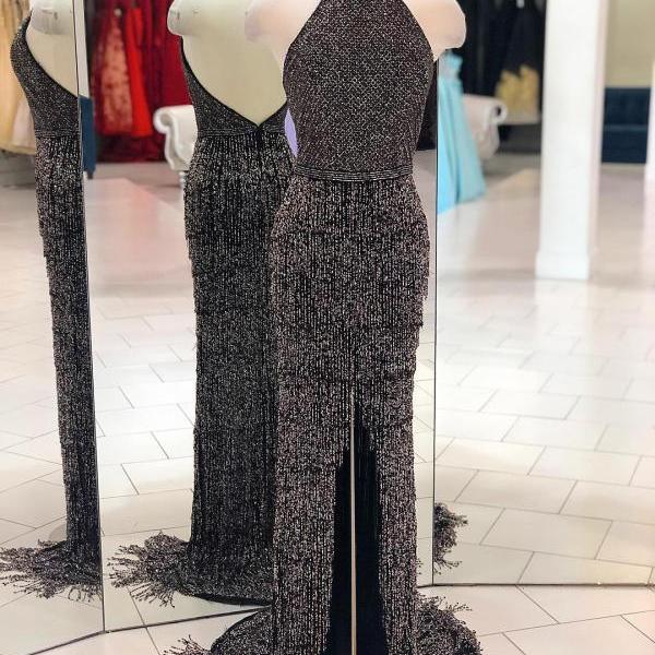 Halter Neck Prom Dress, Front Slit Prom Dress,pl0951 on Luulla