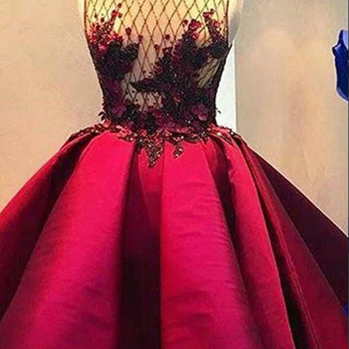 See-through Red Homecoming Dress Satin Short Party Dress With Beading ...