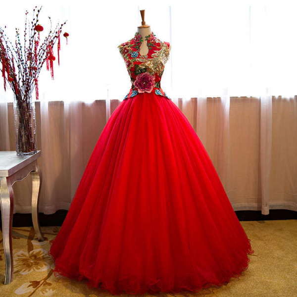 Red Ball Gown Prom Dress With Lace Top,pl2519 on Luulla