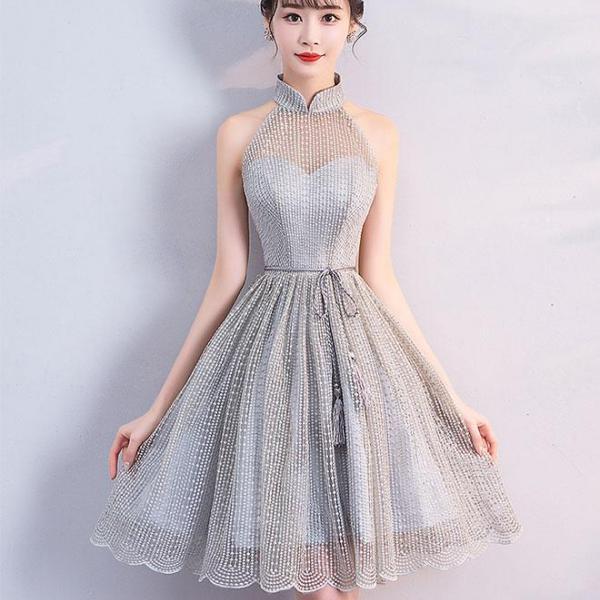 Gray High Neck Short Prom Dress, Gray Homecoming Dress,pl4491 on Luulla