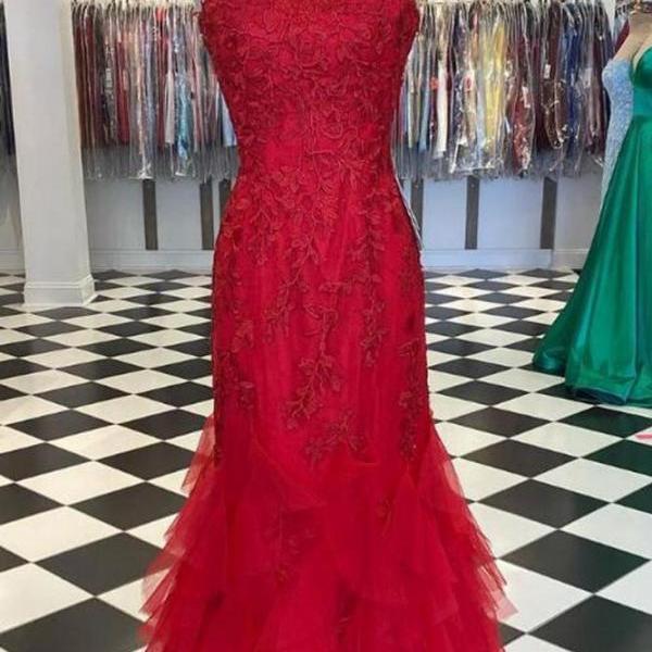 Strapless Mermaid Tulle Long Prom Dresses With Appliques And Beading on ...