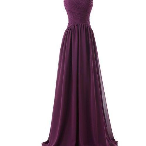 Simple Purple Chiffon Sweetheart Long Bridesmaid Dresses 2016, Simple ...