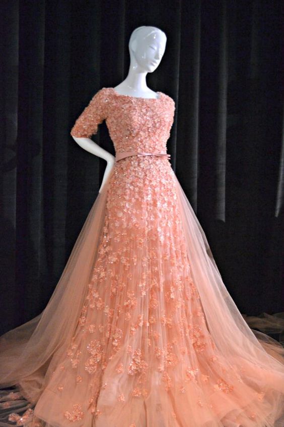 Charming Prom Dress,tulle Prom Dress,appliques Prom Dress,half-sleeves ...