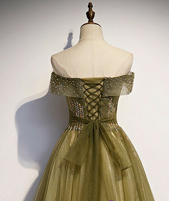 Green Tulle Off The Shoulder Beading Prom Dress,pl1060 on Luulla