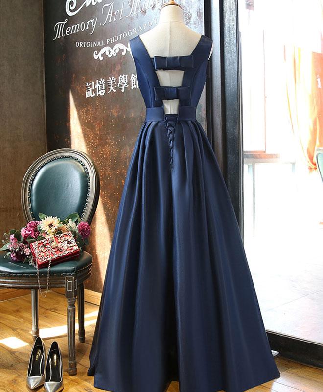 Dark Blue Satin Beading Long Prom Dress, Dark Blue Evening Dress,pl1604 ...