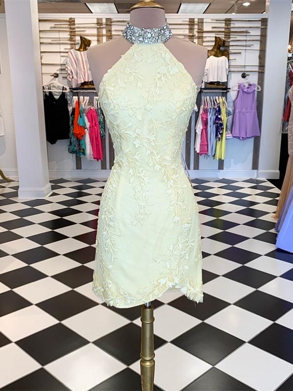Shining Halter Sheath Homecoming Dresses Lace Beaded Party Gowns,pl1663 ...