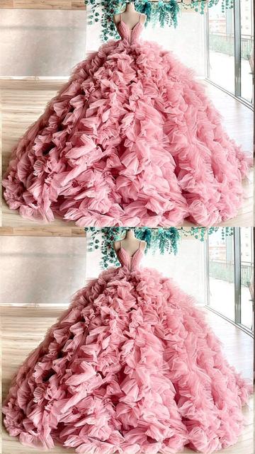 Prom Dresses Beautiful Pink Ball Gown Ruffles Dresses,pl1916 on Luulla