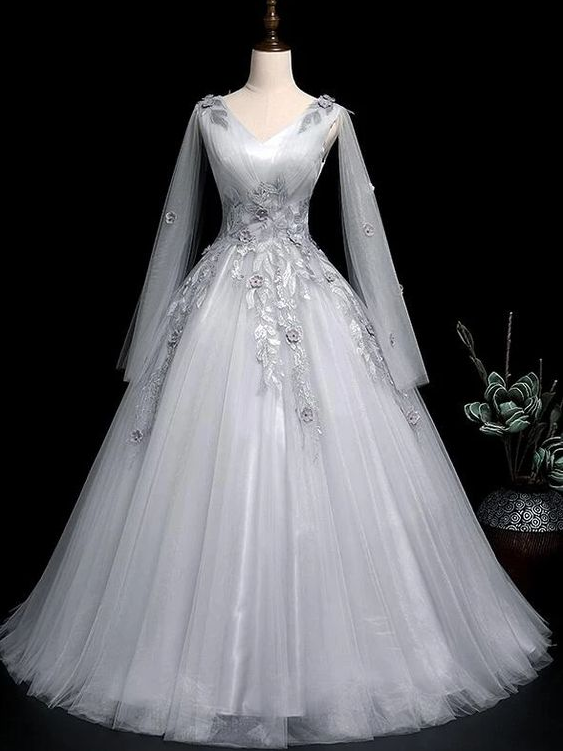 Beautiful Grey Ball Gown Long Tulle Sweet 16 Dress, Grey Party Prom ...