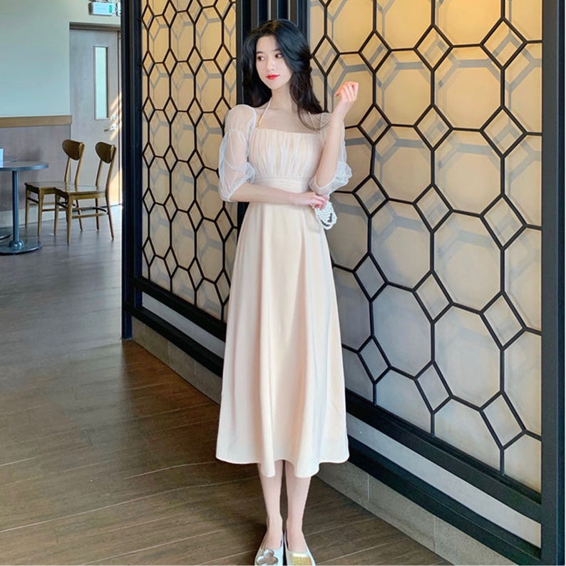 Victorian French Vintage Fairy Nap Dress 2 Colors Square-necked Pearl ...