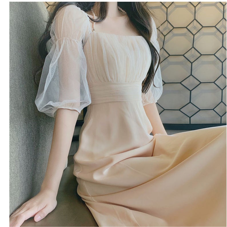 Victorian French Vintage Fairy Nap Dress 2 Colors Square-necked Pearl ...