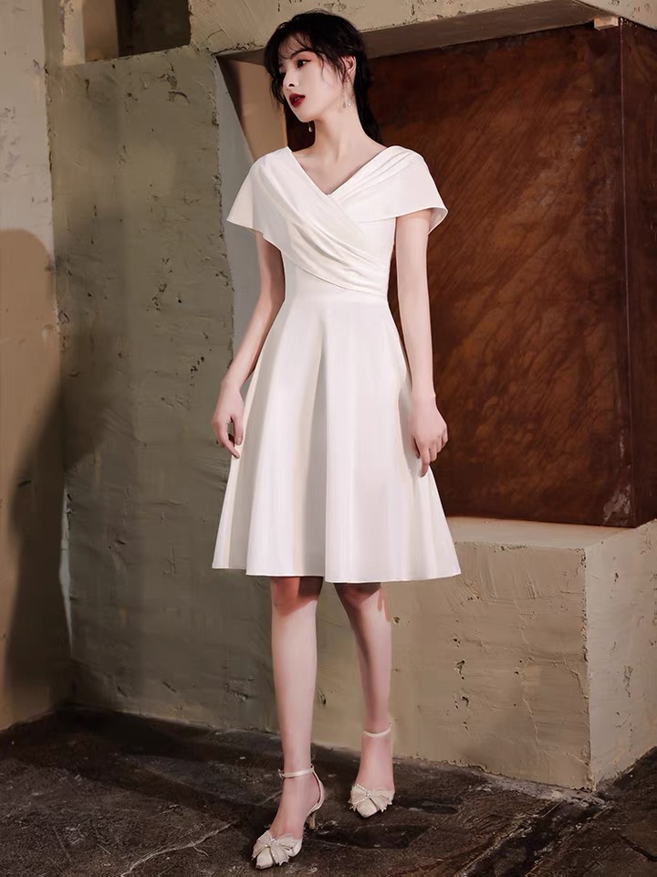 V-neck Party Dress,white Homecoming Dress,simple Graduation Dress ...