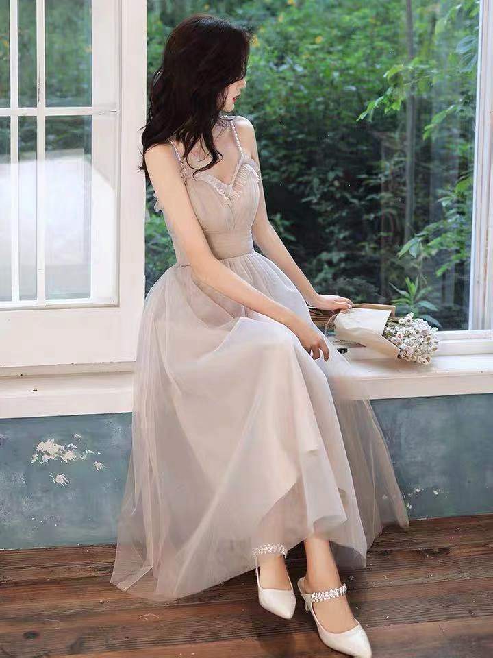 Light Pink Party Dress,spaghetti Straps Evening Dress,tulle Long Prom ...